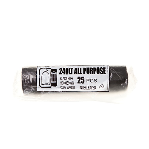 240L Black Garbage Bags - All Purpose Heavy Duty, On A Roll